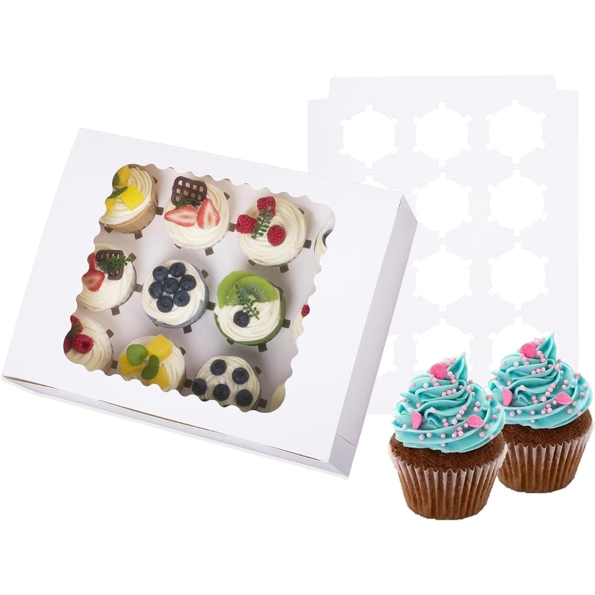 2-Set Cupcake Boxes Hold 12 Standard Cupcakes, Food Grade Cupcake ...