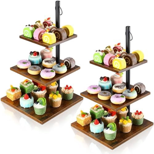 2 Set Cupcake Stands 3 Tier Cake Wooden Display for 100 Cupcakes Large ...