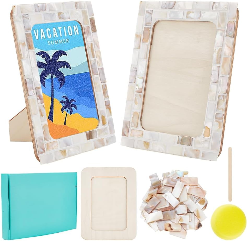 2 Set DIY Shell Mosaic Picture Frames Wooden Photo Frame Making Kit 7.5 ...