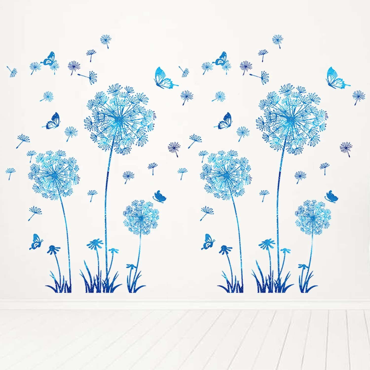 2 Set Dandelion Wall Decals - Blue Flower Stickers, Murals, Butterflies ...
