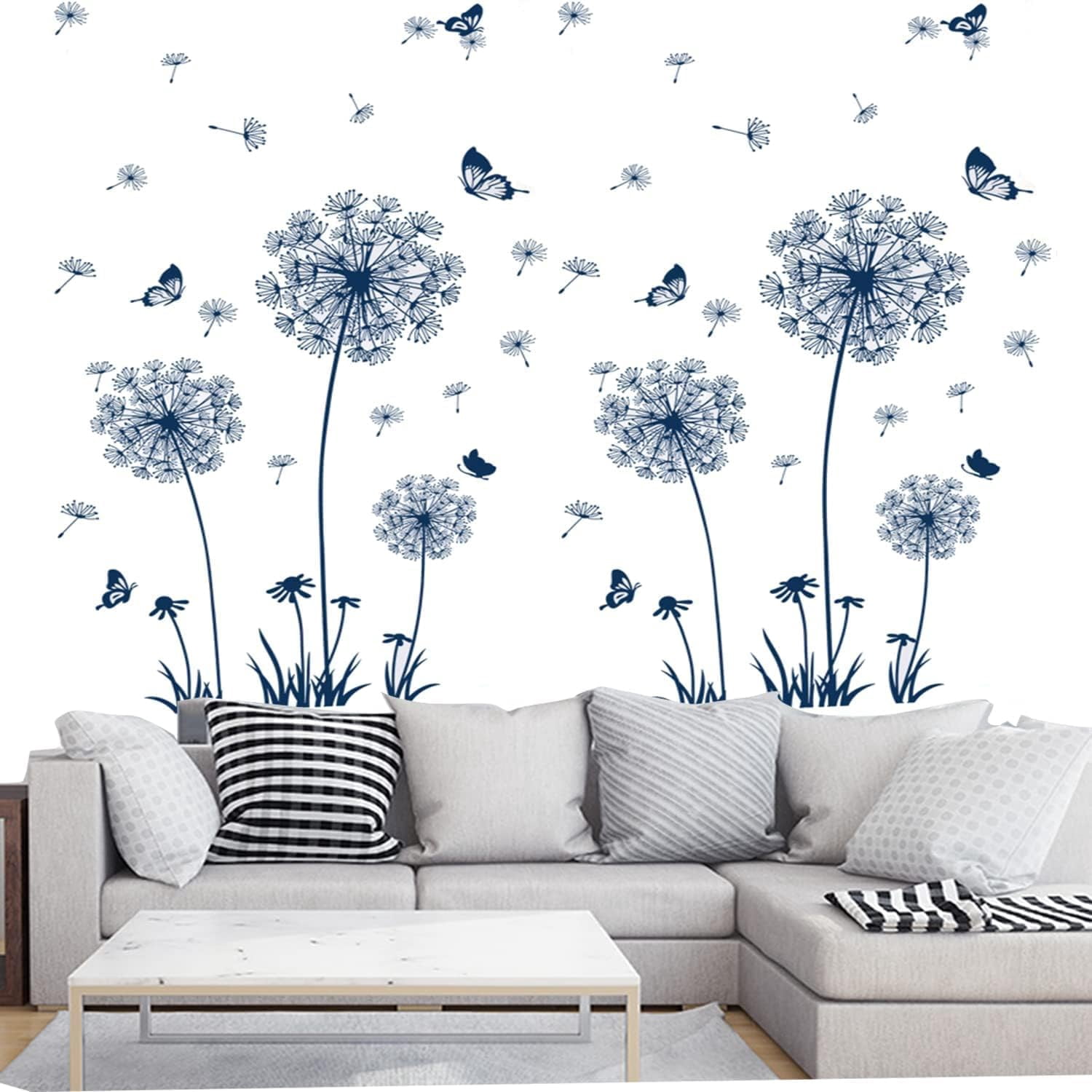 2 Set Dandelion Wall Decals Peel and Stick Blue Dandelion Wall Stickers ...