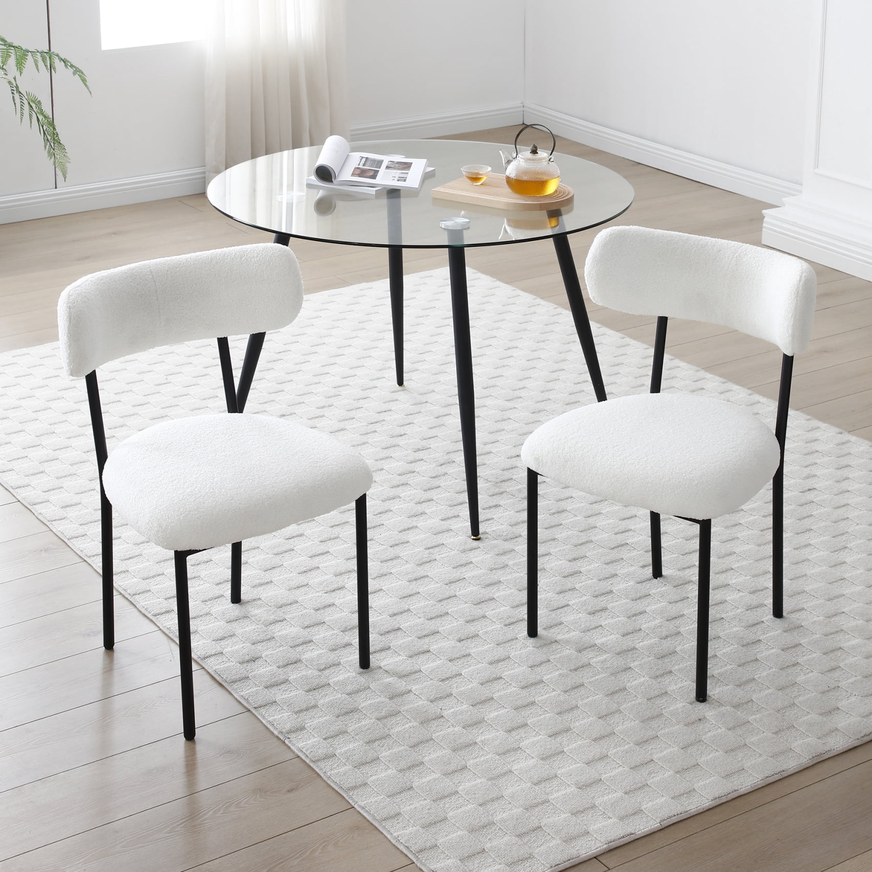 2 Set of Dining Chairs, Minimalist High-back Chair with Teddy ...