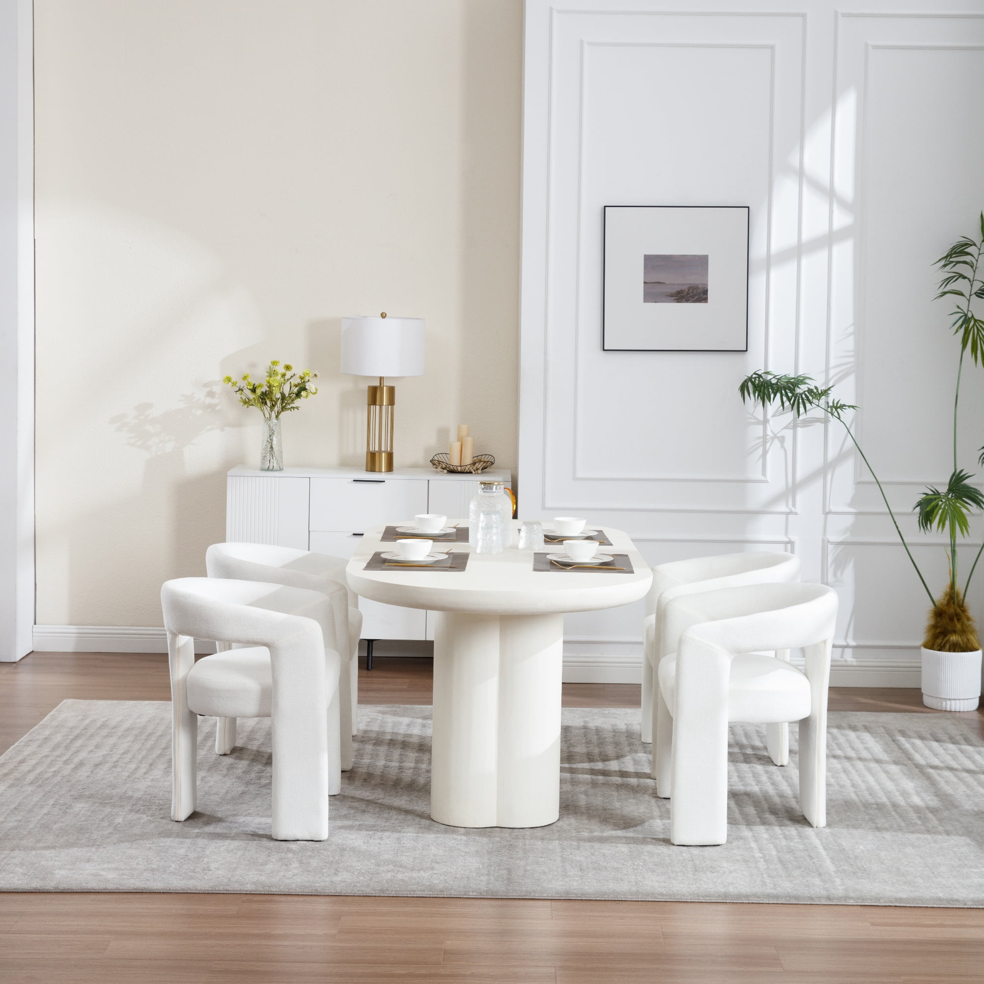 2 Set Dining Chairs, Modern Boucle Upholstered Barrel Kitchen Chair ...