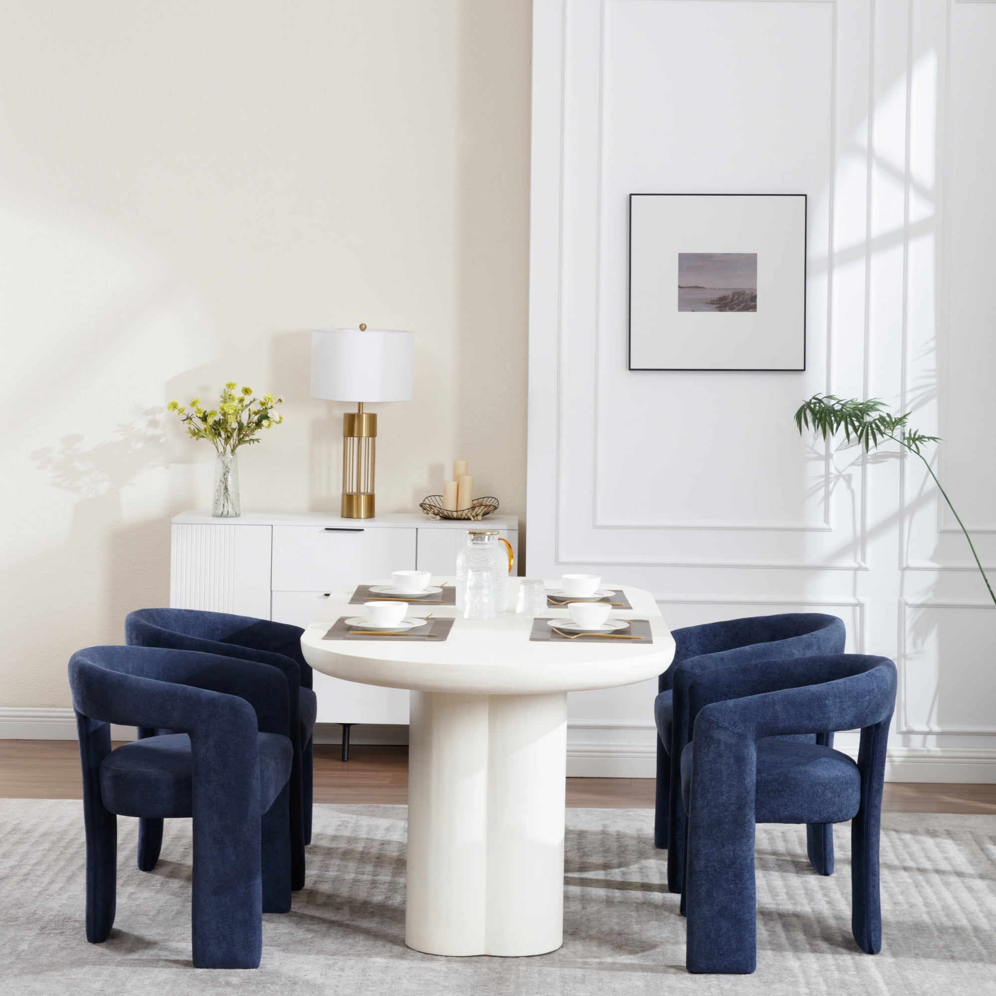 2 Set Dining Chairs, Modern Boucle Upholstered Barrel Kitchen Chair ...