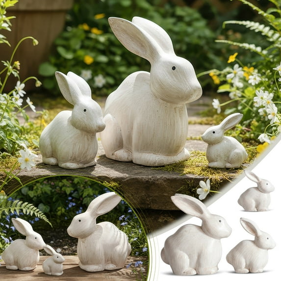 2 Set Easter Wooden Bunny Figurines (Each Set of 3), for Spring Summer ...