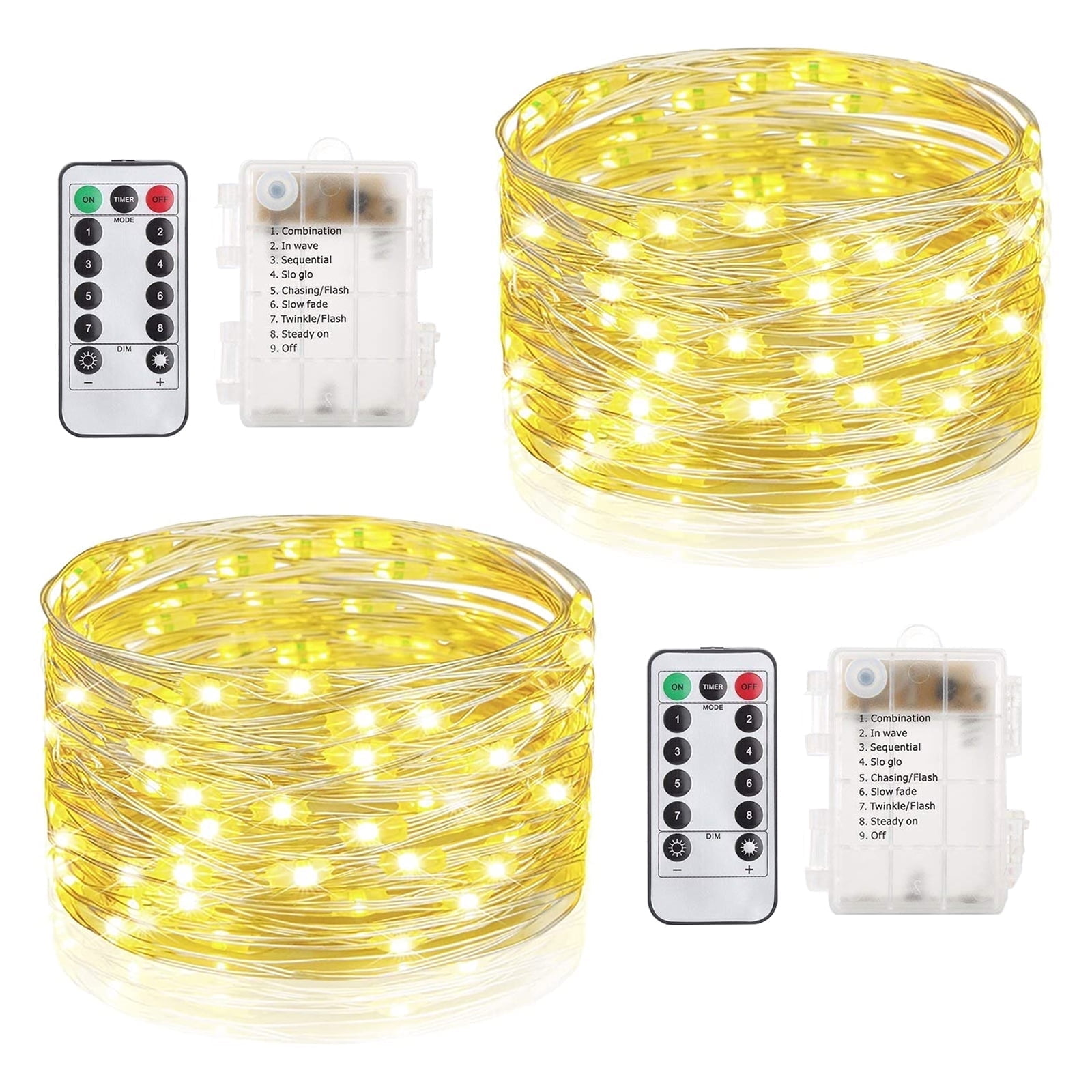2 Set Fairy Lights Battery Operated - Led String Lights 8 Modes 66Ft ...