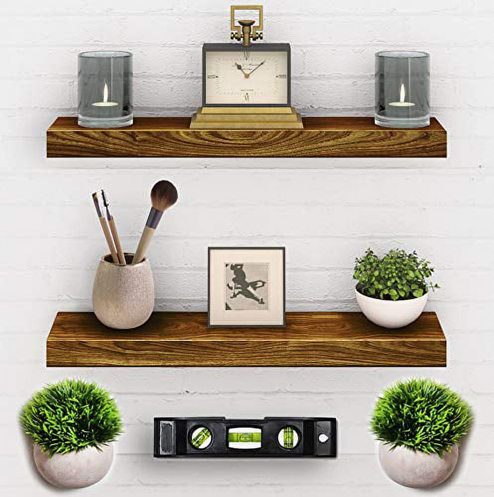 Sperxo Floating Shelves, Real Paulownia Wood, Walnut Finish, 24x5.5x1.5 ...