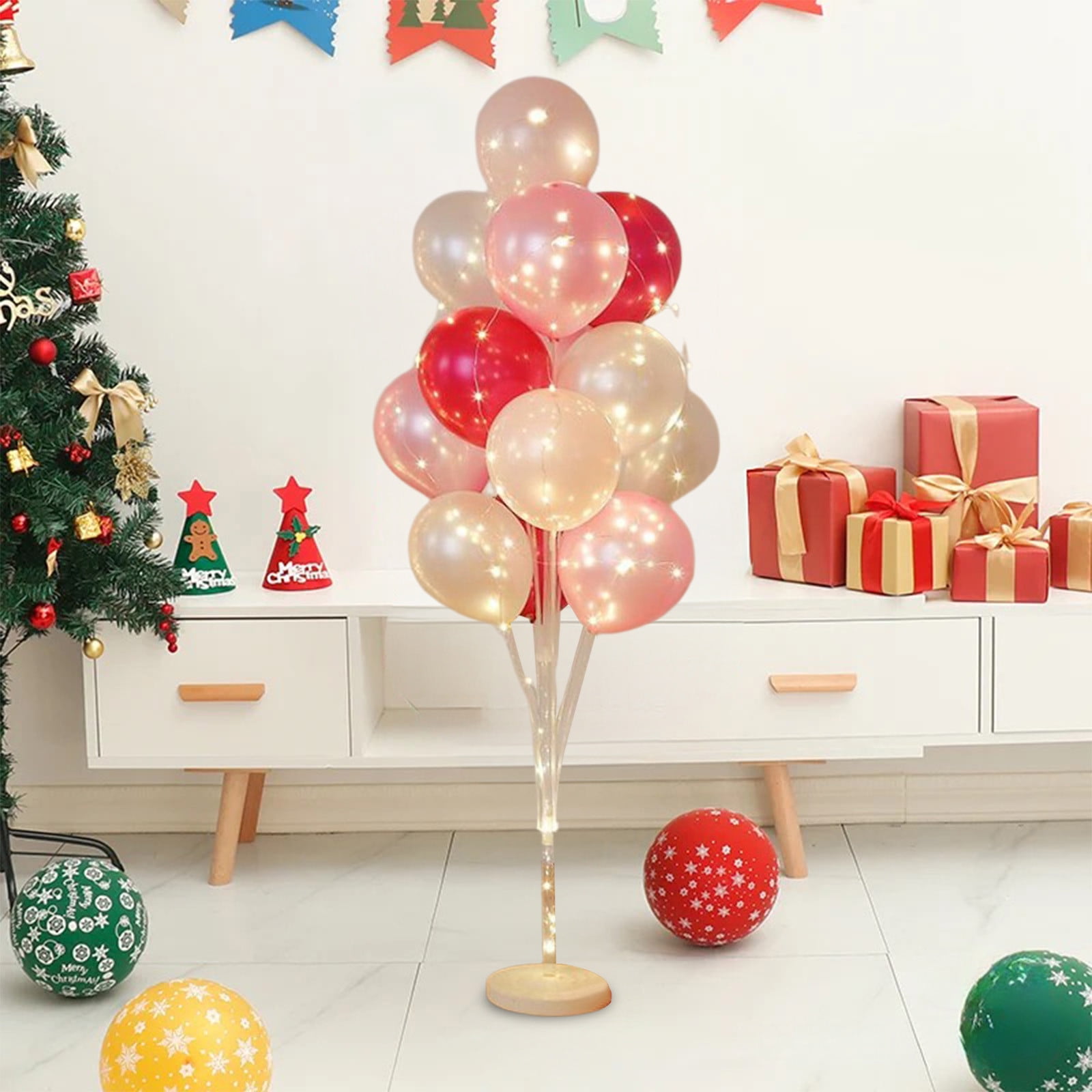 2 Set Floor-standing Pre-lit Balloons Holder Set, Colorful Inflatable ...