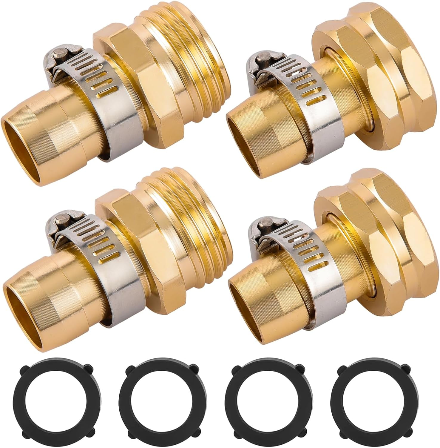 2 Set Garden Hose Repair Connector with Clamps, Fit for 3/4" or 5/8 ...