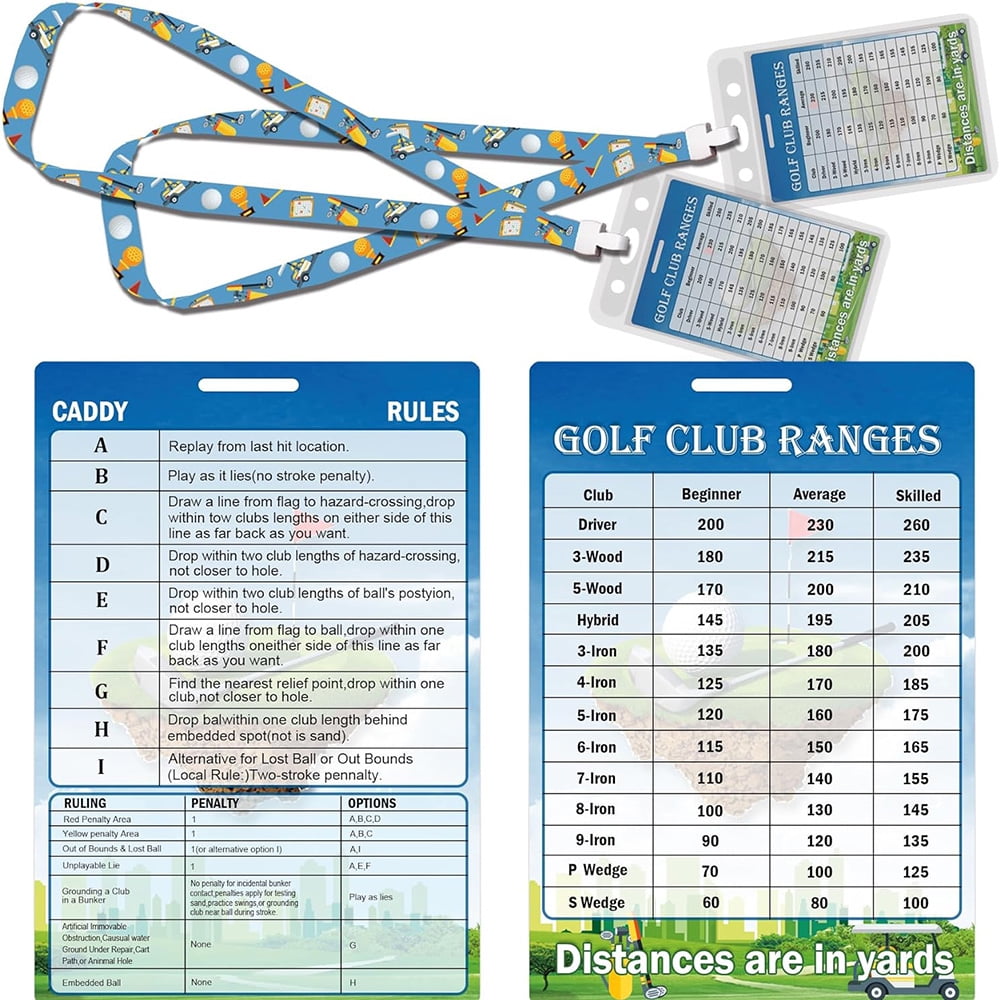 2 Set Golfers Quick Reference Distance Card Golf Club Range Estimation ...