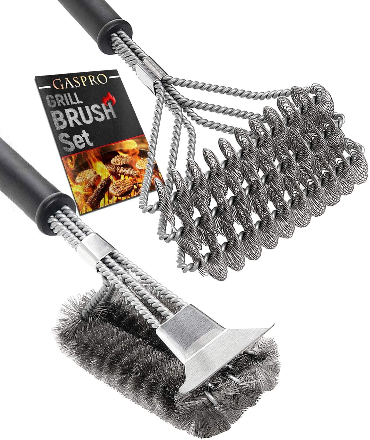 2 Set Heavy Duty Grill Brush and Scraper, Bristle Free, 18'' Stainless ...