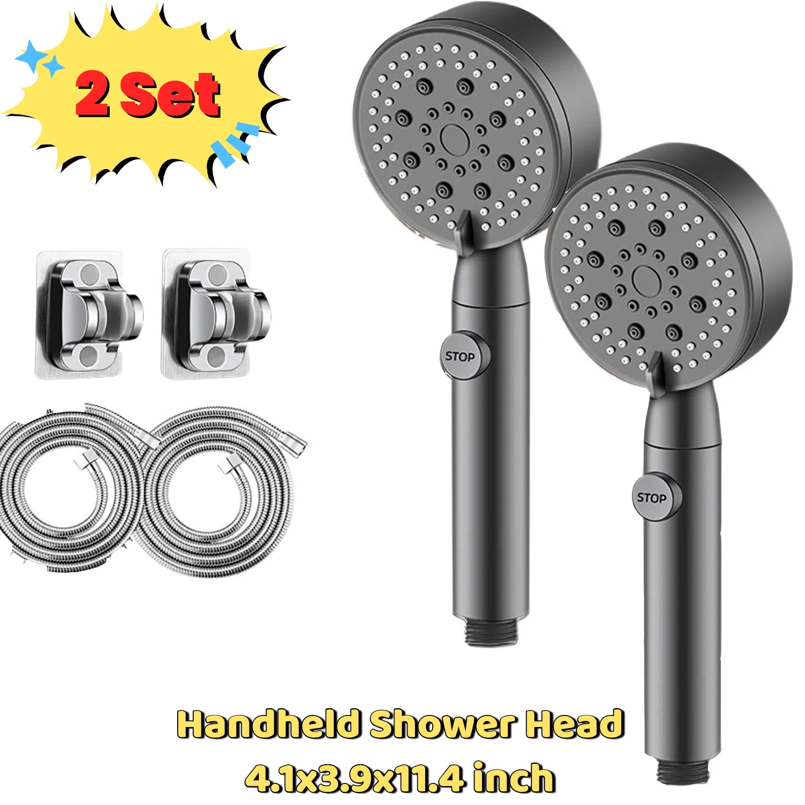 2 Set Handheld Shower Head with on off Switch & Built-in Power Spray, 5 ...