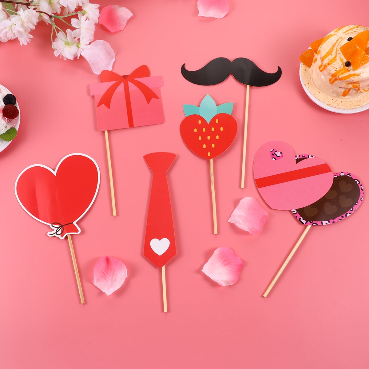 2 Set Heart Theme Photo Props Set Paper Handheld Easter Party Photo ...