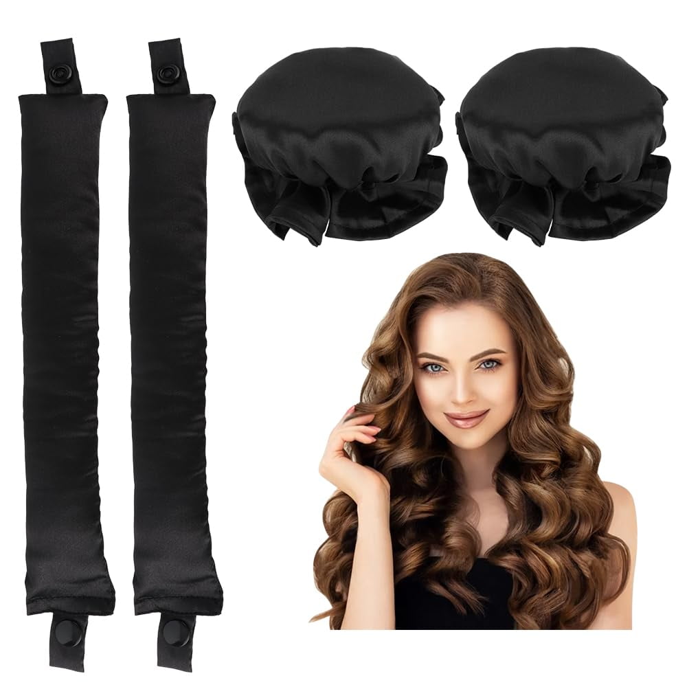 2 Set Heatless Women Hair Rollers for Heatless Curls with Hair Caps ...