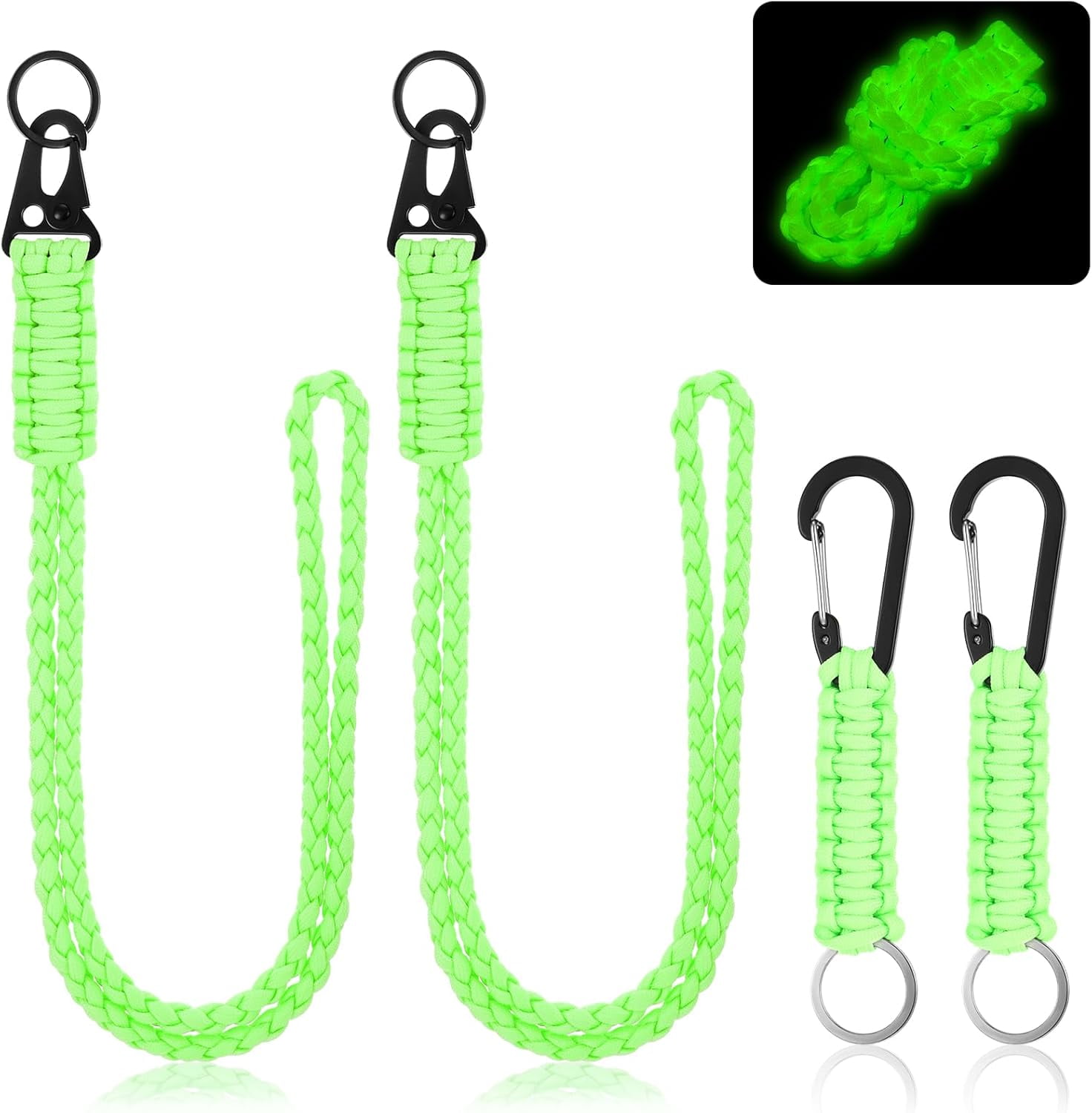 2 Set Heavy Duty Paracord Neck Lanyard Keychain Wrist Braided Strap 550 ...