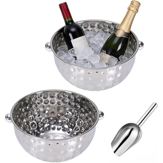 2 Set Ice Bucket for Freezer,Circle Stainless Steel Ice Cube Bin with ...