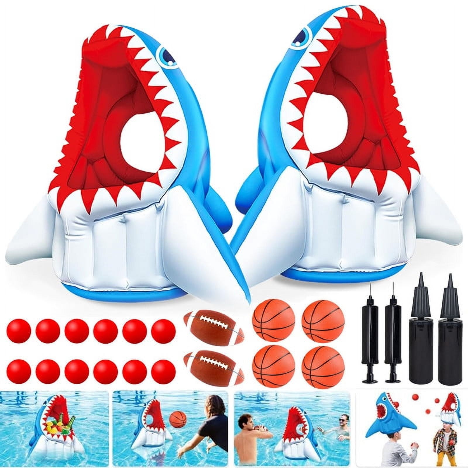 2 Set Inflatable Pool Toys Basketball Football Head Hoop Toss Floats ...