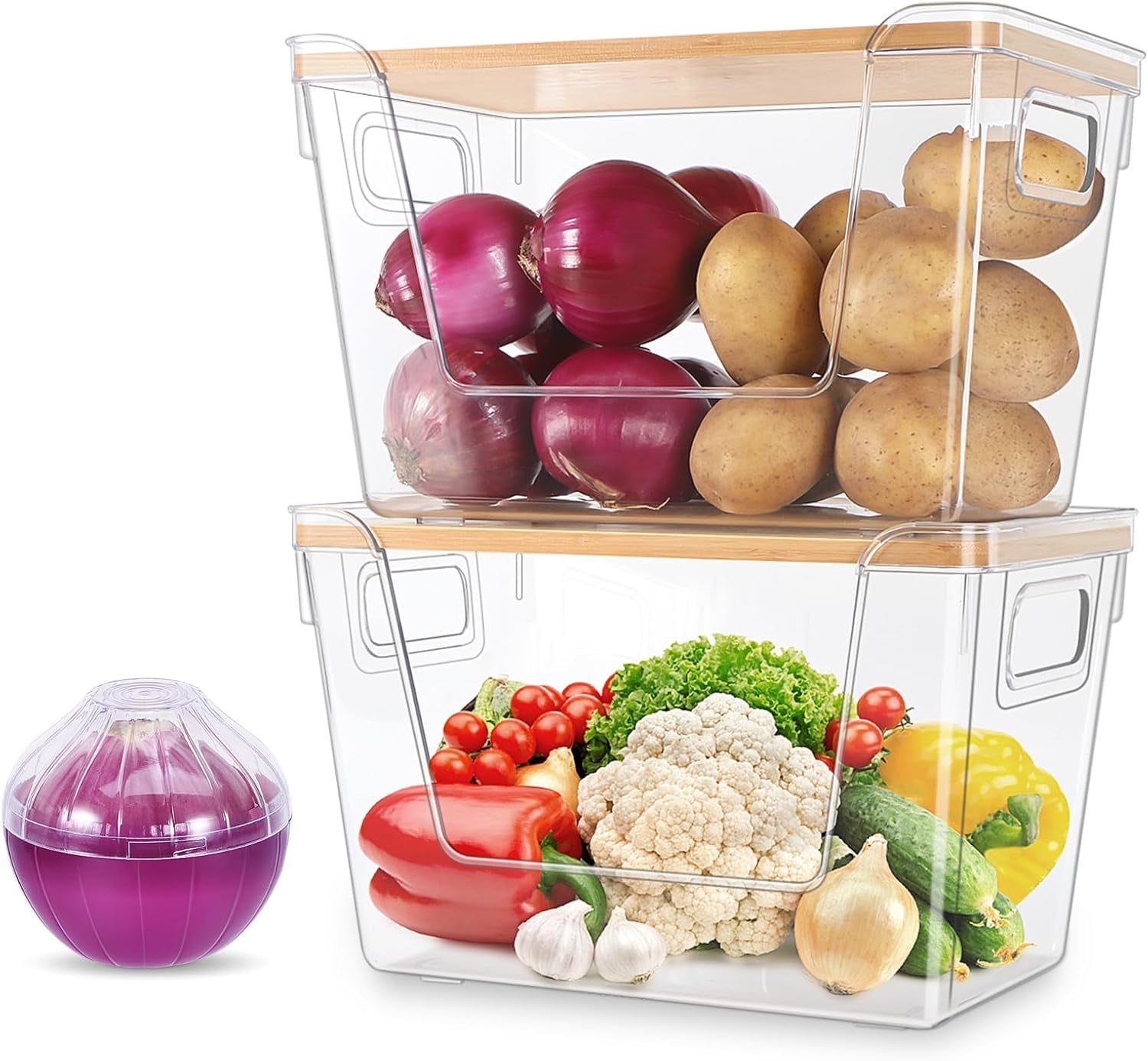2 Set Kitchen Pantry Organizers and Storage Bins with A Fridge Onion ...