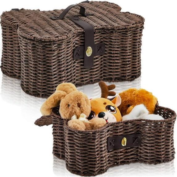 2 Set Large Small Dog Toy Basket with Lid Bone Shaped Basket for Dog ...