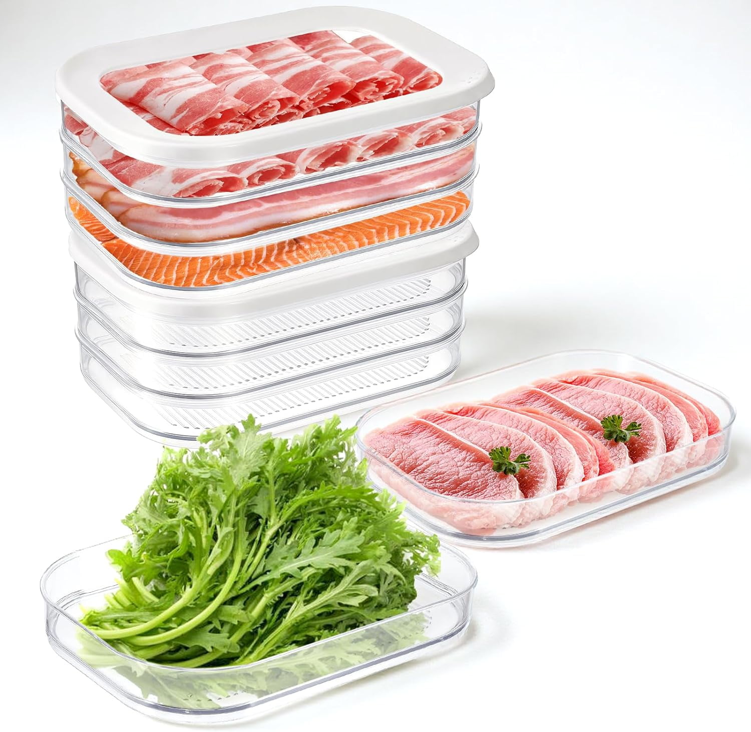 2 Set Lunch Deli Meat Container for Fridge 3-Layer Stackable Food ...
