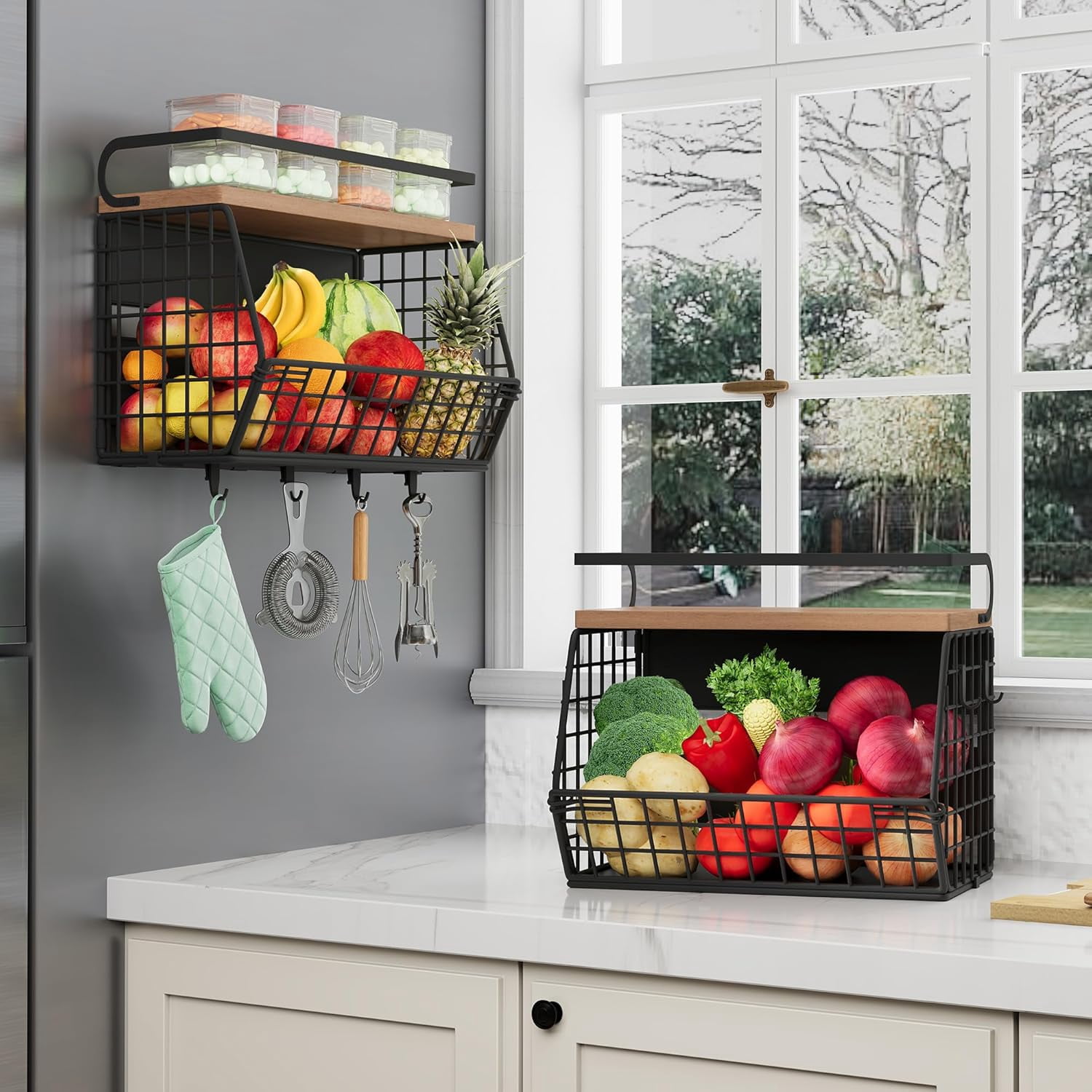 2 Set Magnetic Shelf for Fridge, Onion and Potato/Spice/Snacks/Fruit ...
