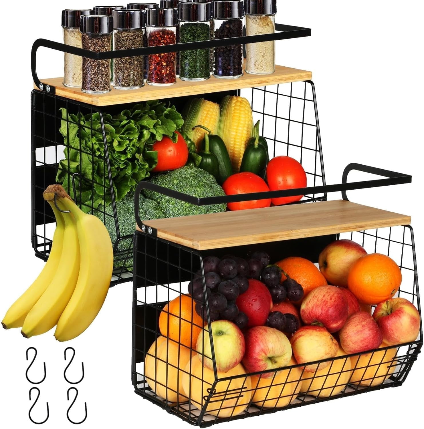 2 Set Magnetic Shelf for Refrigerator with Wood Lid, Fruit Potato ...