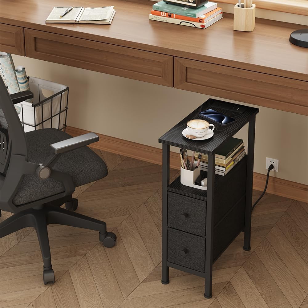 2 Set Narrow Side Table for Small Spaces, Skinny End Table with ...