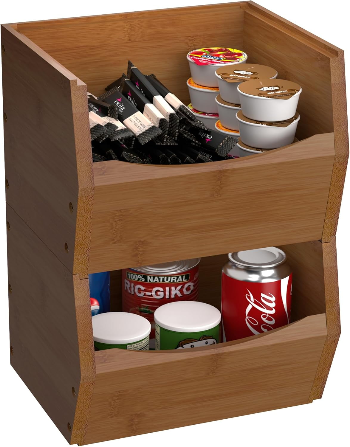 2 Set Open Front Small Stackable Storage Bins, Bamboo Stacking Storage ...