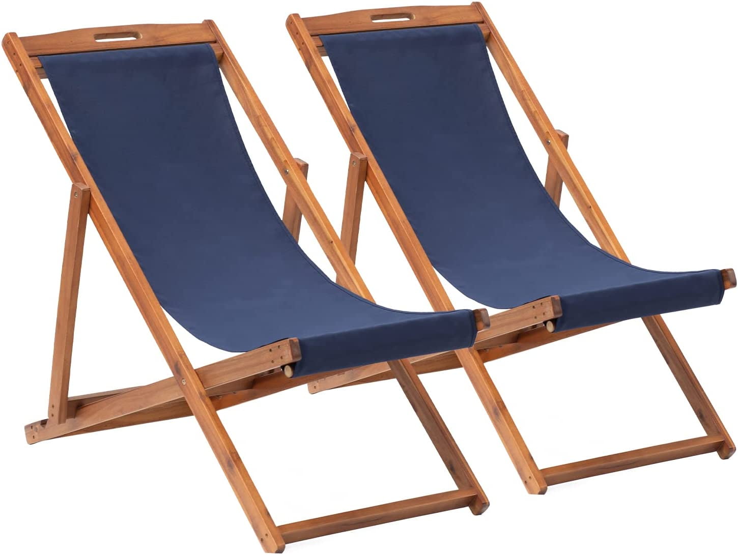 FDW 2 Set Outdoor Wooden Patio Lounge Chair Beach Sling Chair Set ...