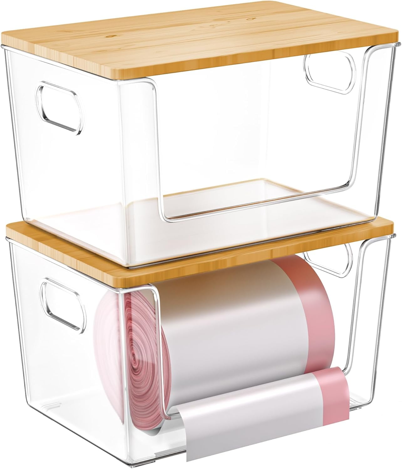2 Set Pantry Organizer and Storage, Stackable Trash Bag Dispenser Clear ...