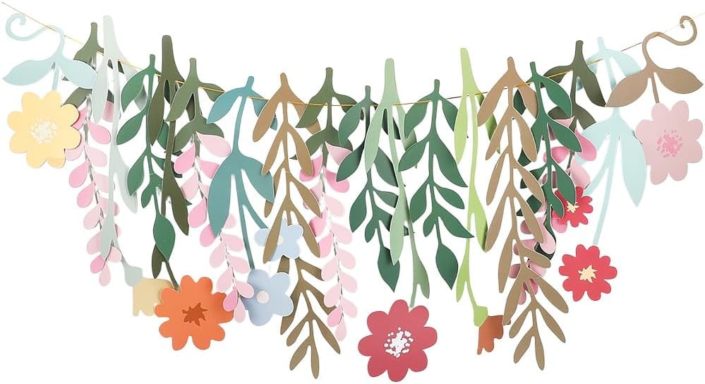 2 Set Paper Flower Banner Boho Leaf Banner Double-Sided Floral Leaves ...