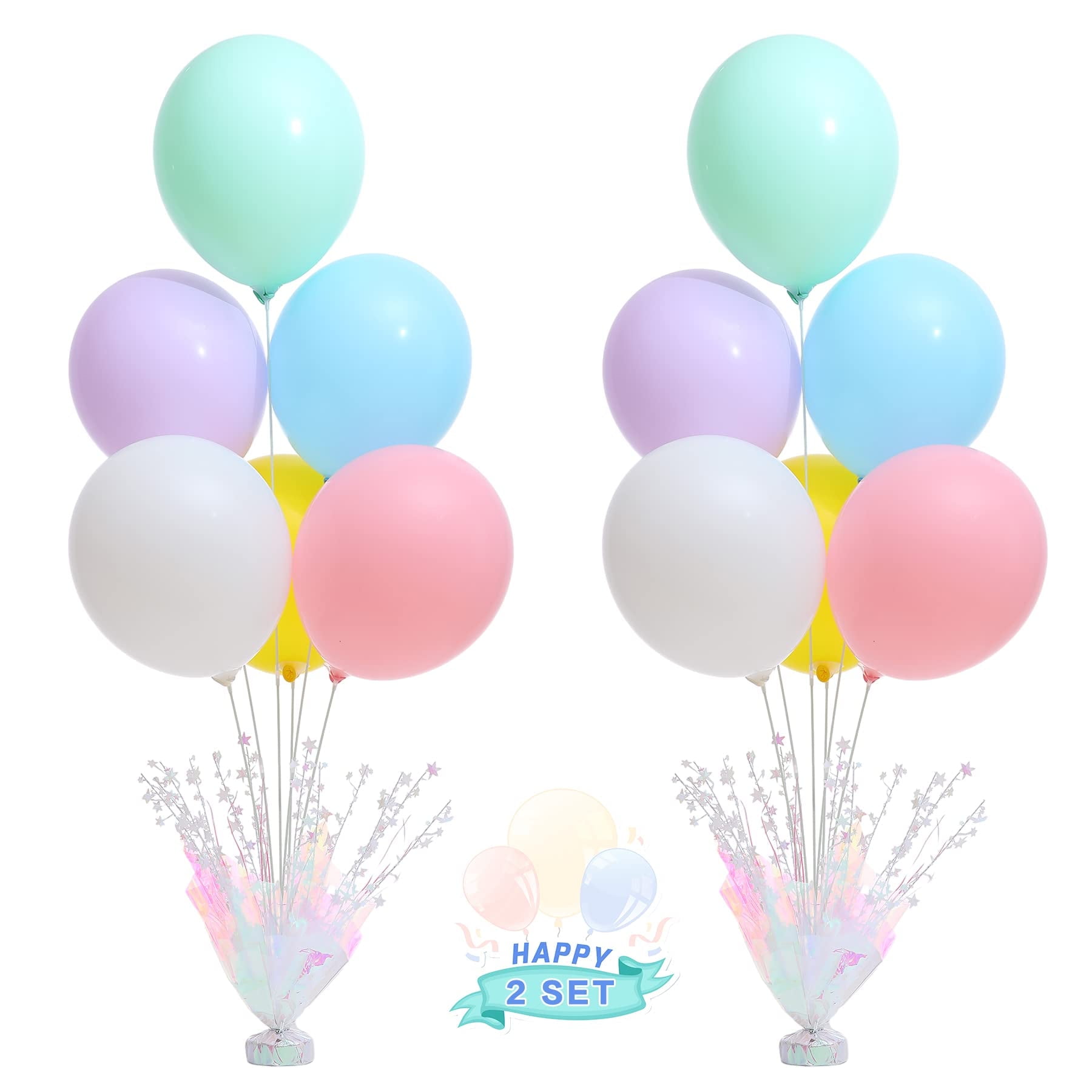 2 Set Pastel Birthday Decorations Rainbow Party Table Balloons ...