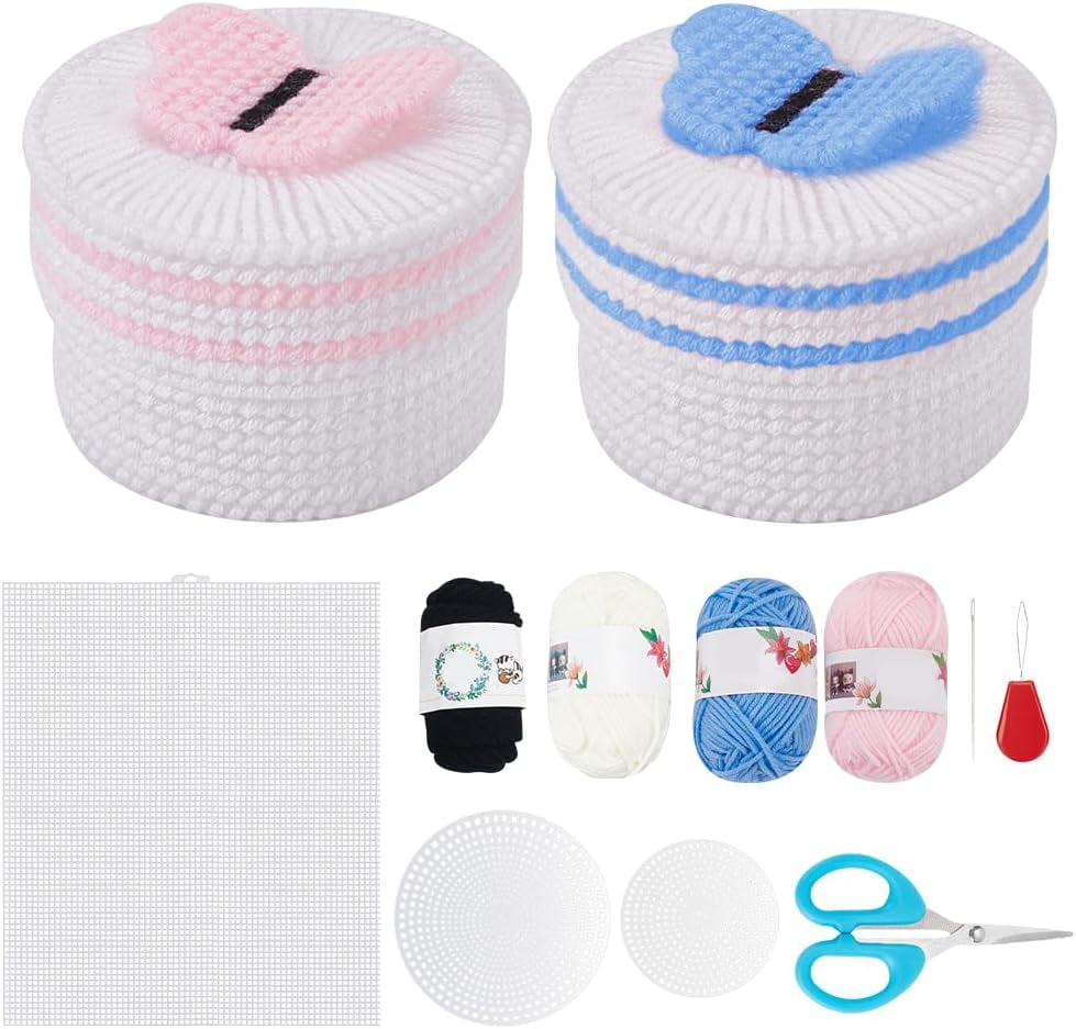 2 Set Plastic Canvas Cross Stitch Kits Round Butterfly Plastic Mesh Box ...