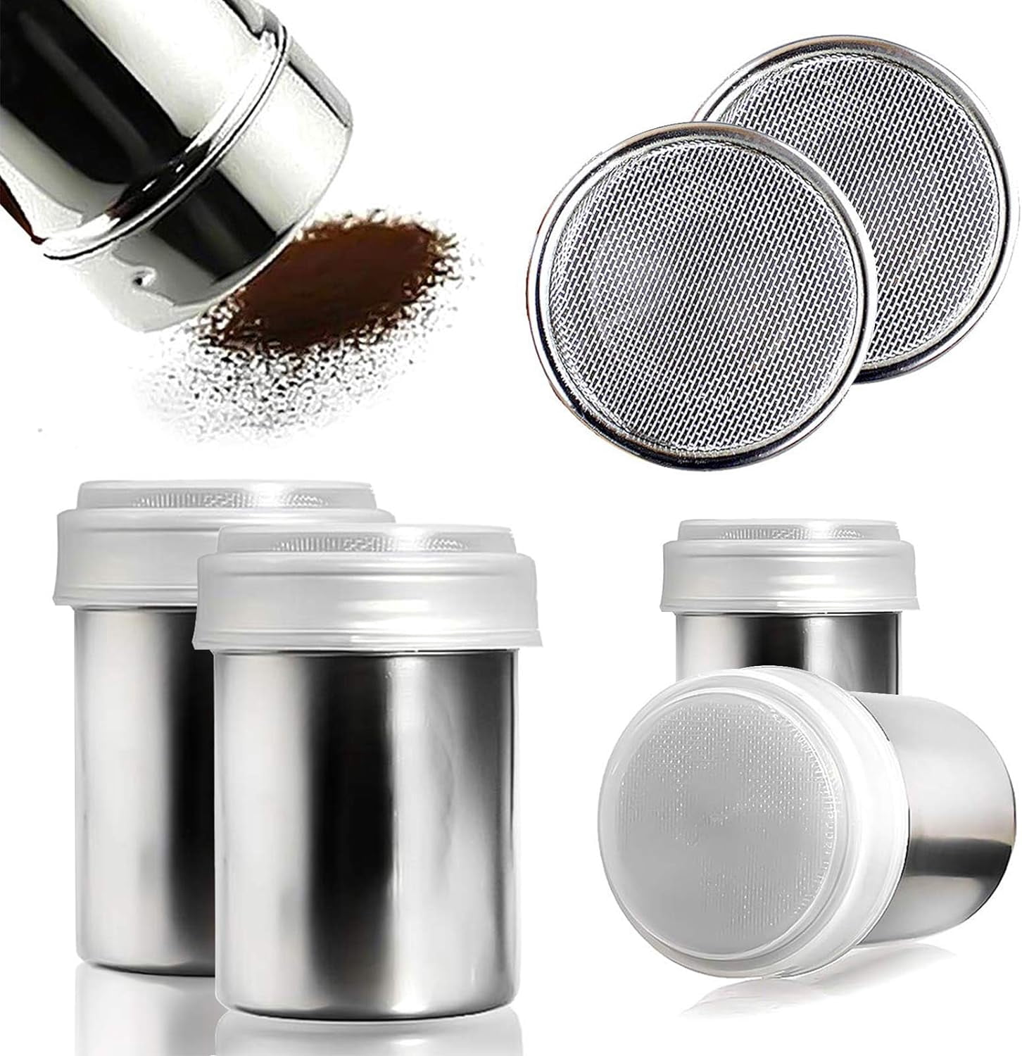 2 Set Powder Suger Shakers, Stainless Steel Powder Shaker Mesh Shaker ...