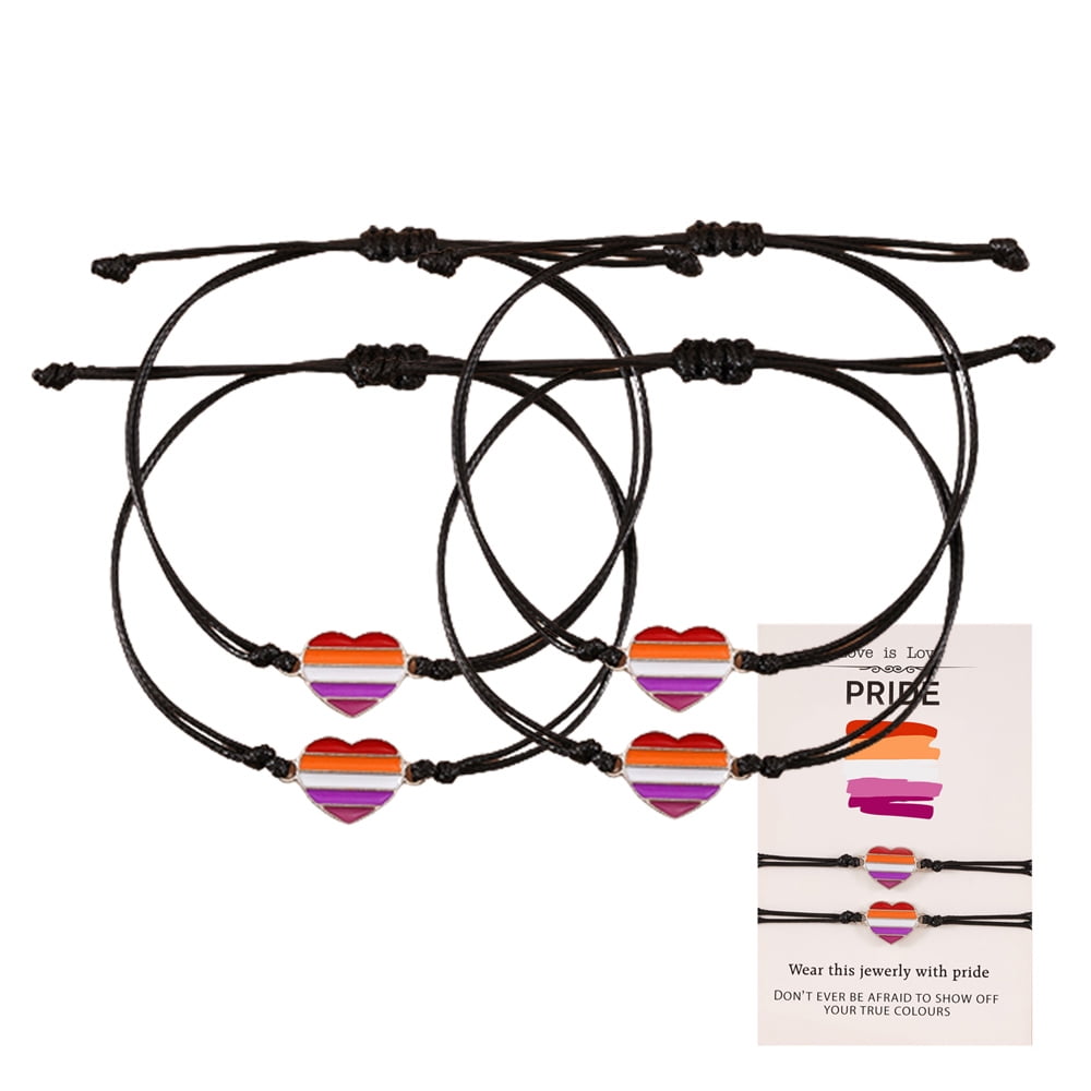 2 Set Pride Bracelet Heart Rainbow LGBT Bracelets for Women Men Rainbow ...