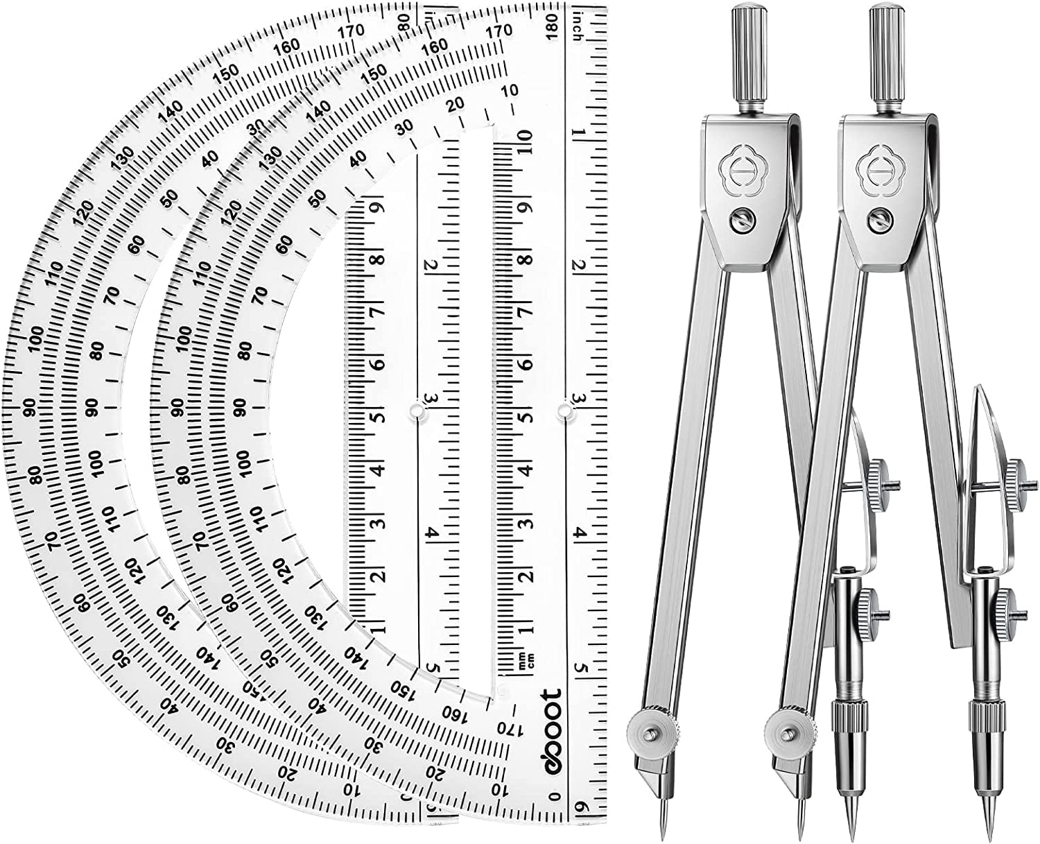 2 Set Protractor and Compass Set, Student Geometry Math Set Drawing ...