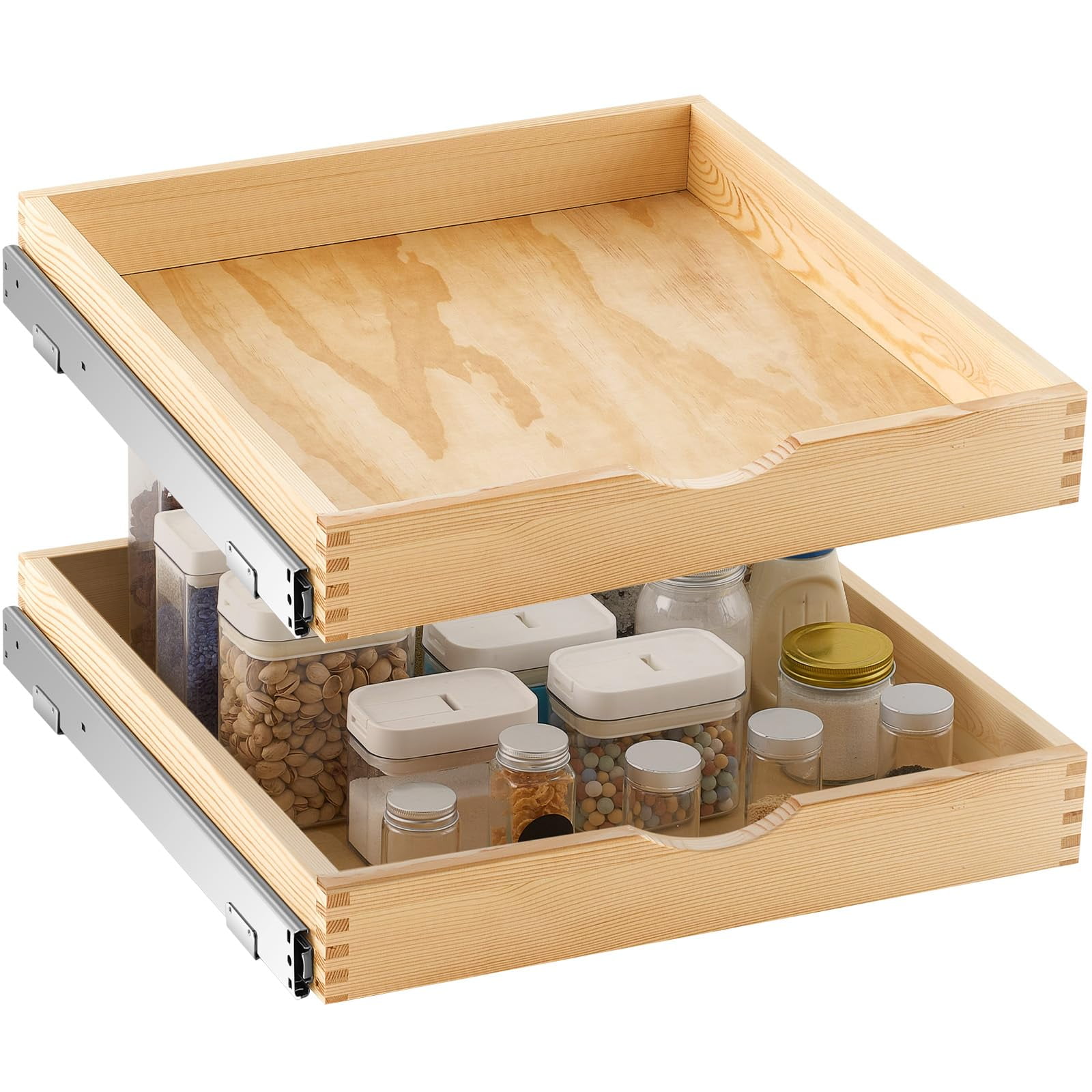 2 Set Pull out Tray Cabinet Organizer Wooden Pull Drawers storage Slide ...