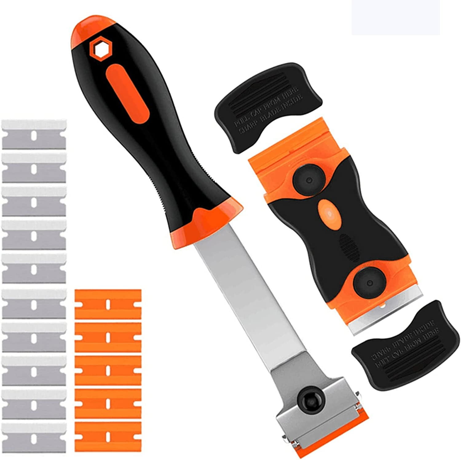 2 Set Razor Blade Scraper Label remover tool Plastic with 15 PCS Extra ...