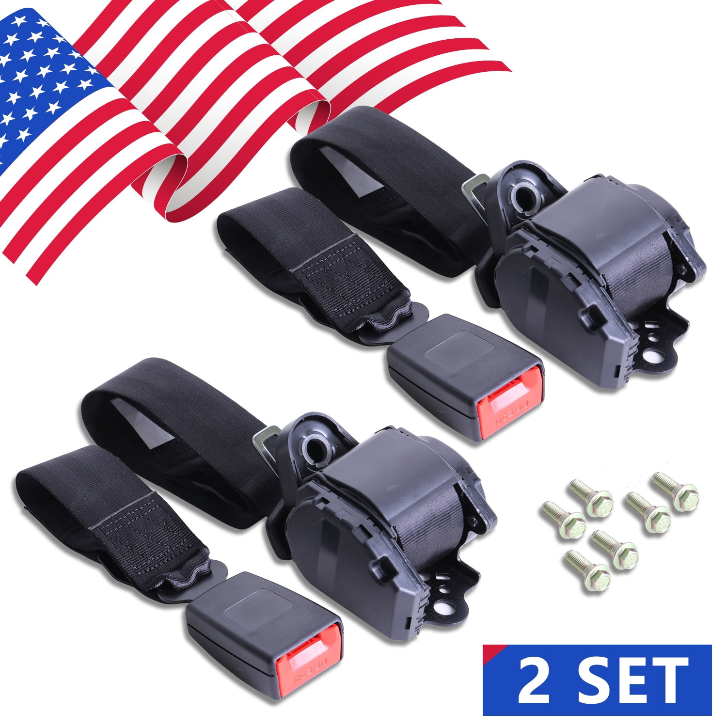 2 Set Retractable Adjustable 3 Point Harness Safety Seat Belt 9.2ft ...