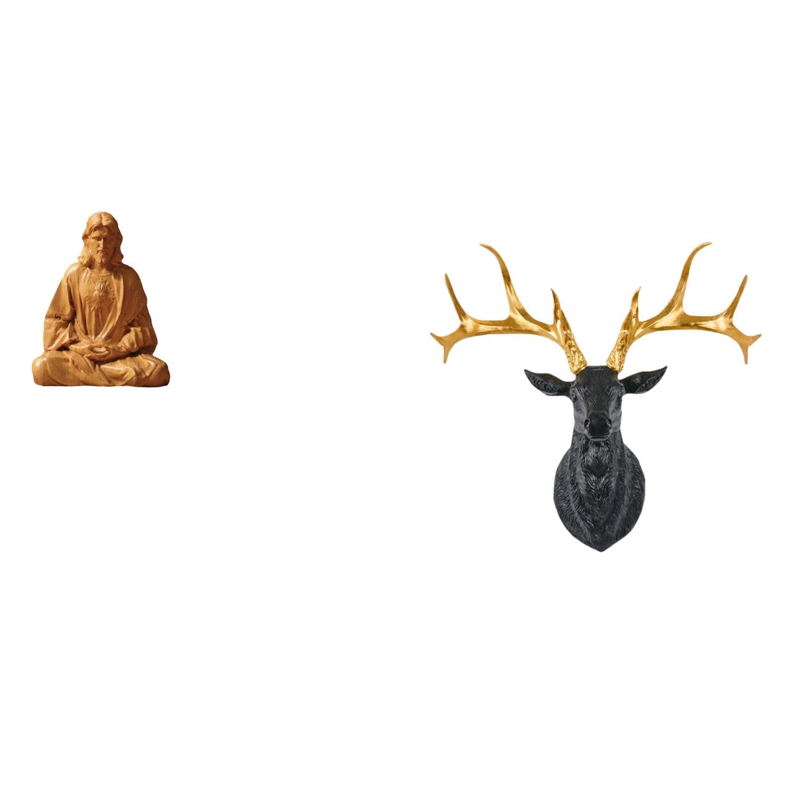 2 Set Sacred Heart of Jesus Figure Deer Head Ornament Resin ...