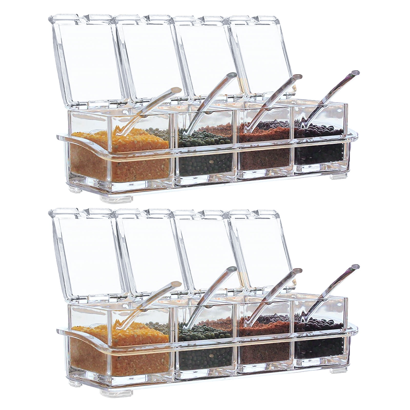 2 Set Seasoning Rack Spice Pots with Cover and Spoon Clear Seasoning ...