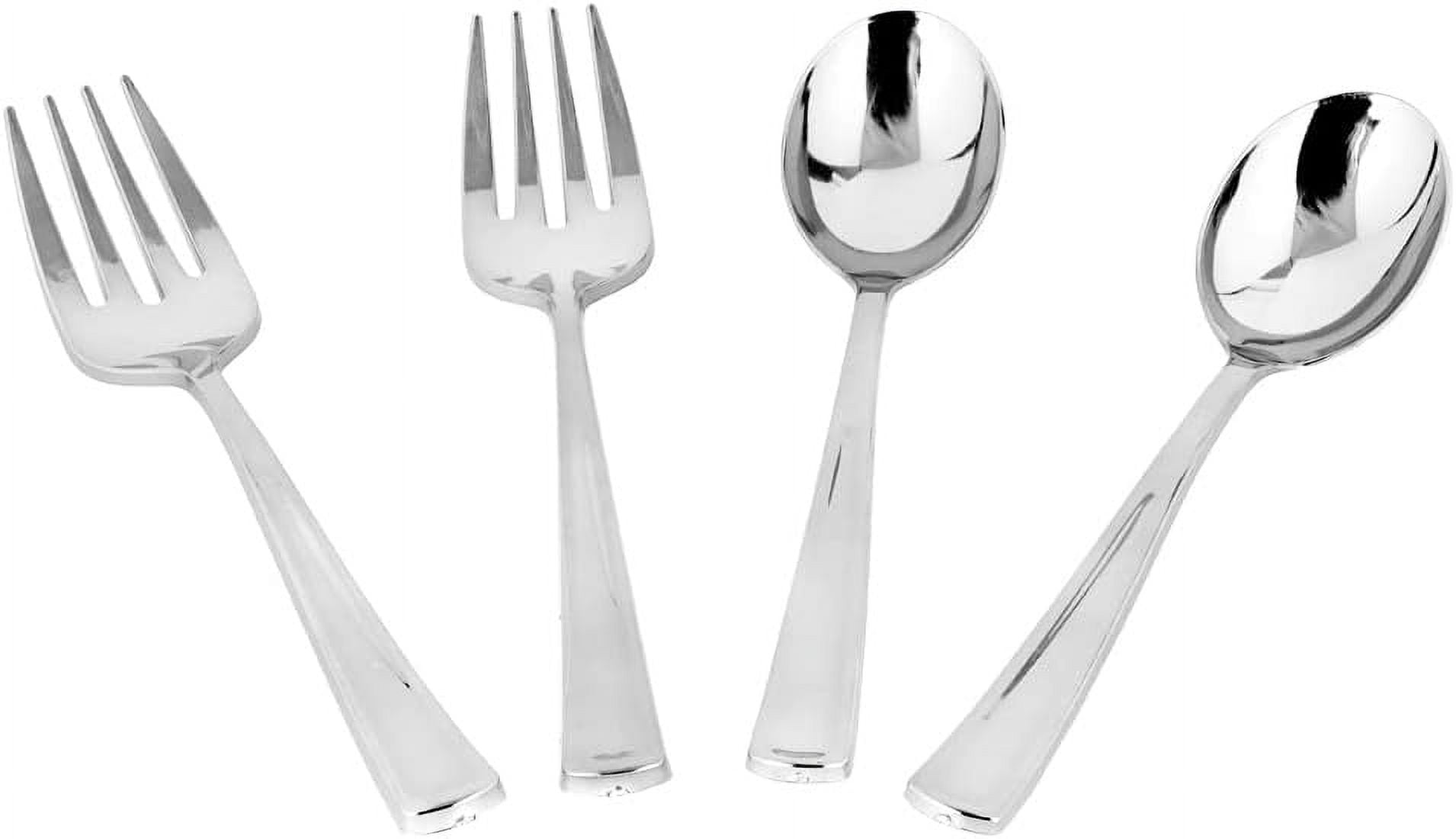 2 Set Silver Disposable Plastic Serving Spoons and Forks, Elegant ...