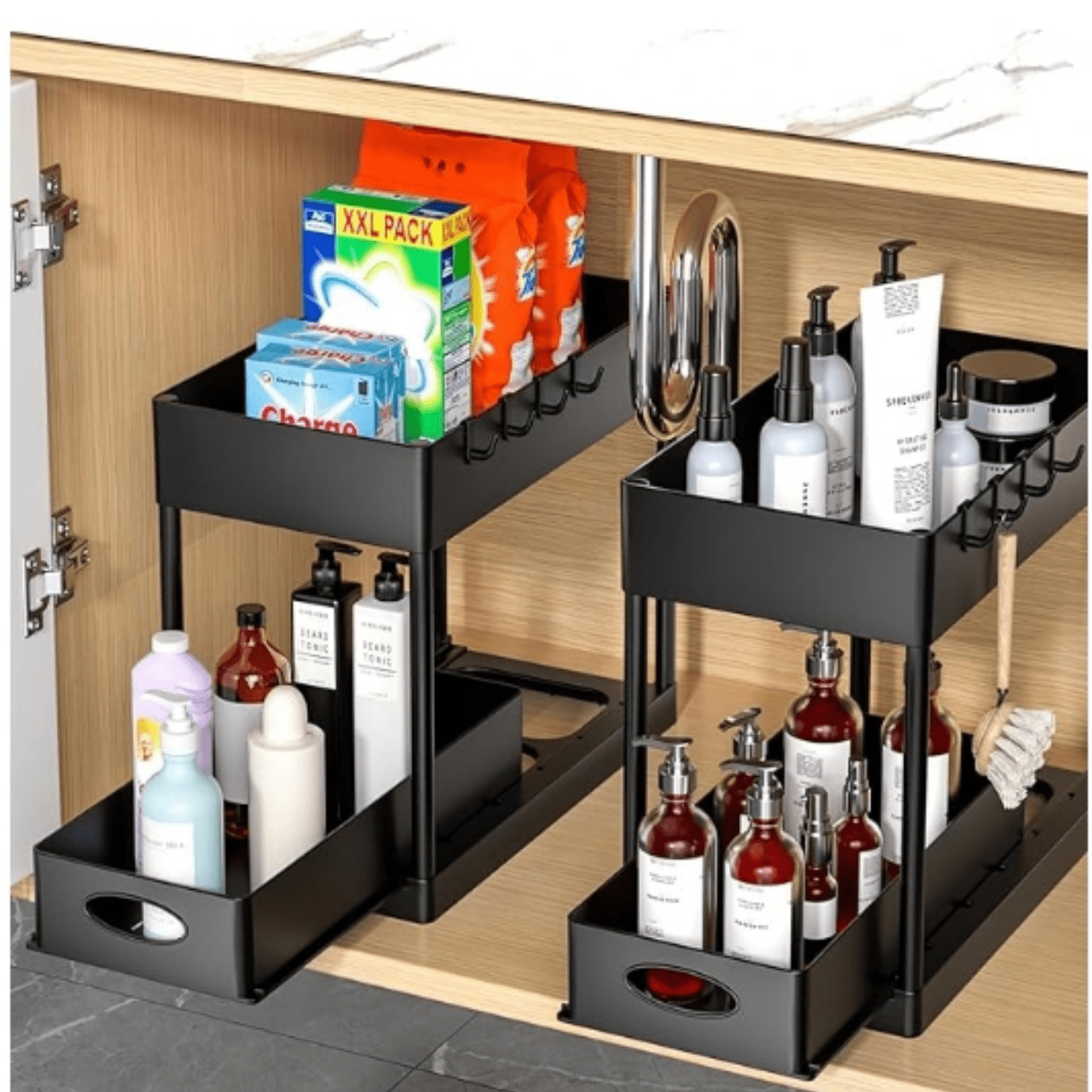 2 Set Under Sink Cabinet Organizer, 2 Tier Storage Under Cabinet ...