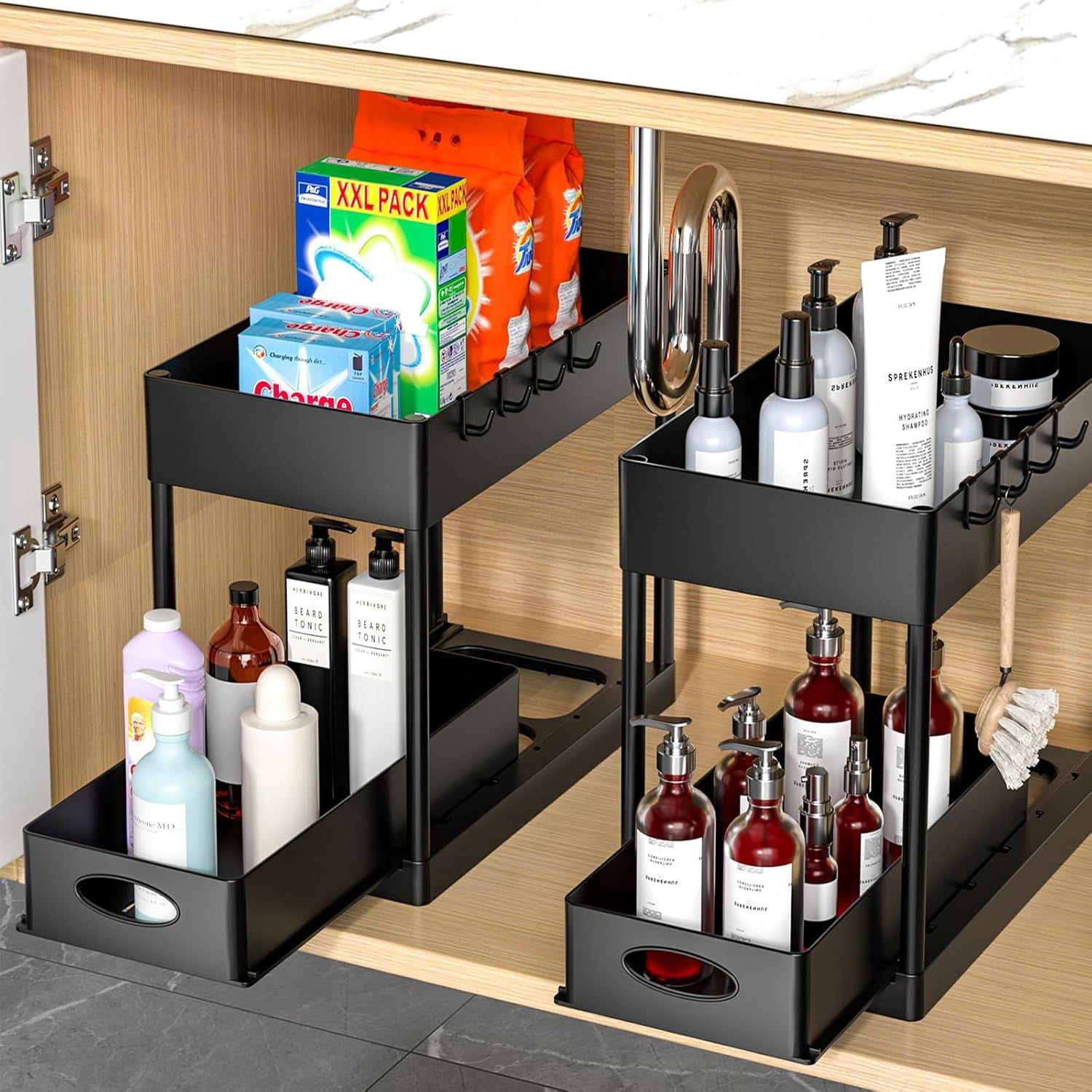 2 Set Under Sink Cabinet Organizer, 2 Tier Storage Under Cabinet ...
