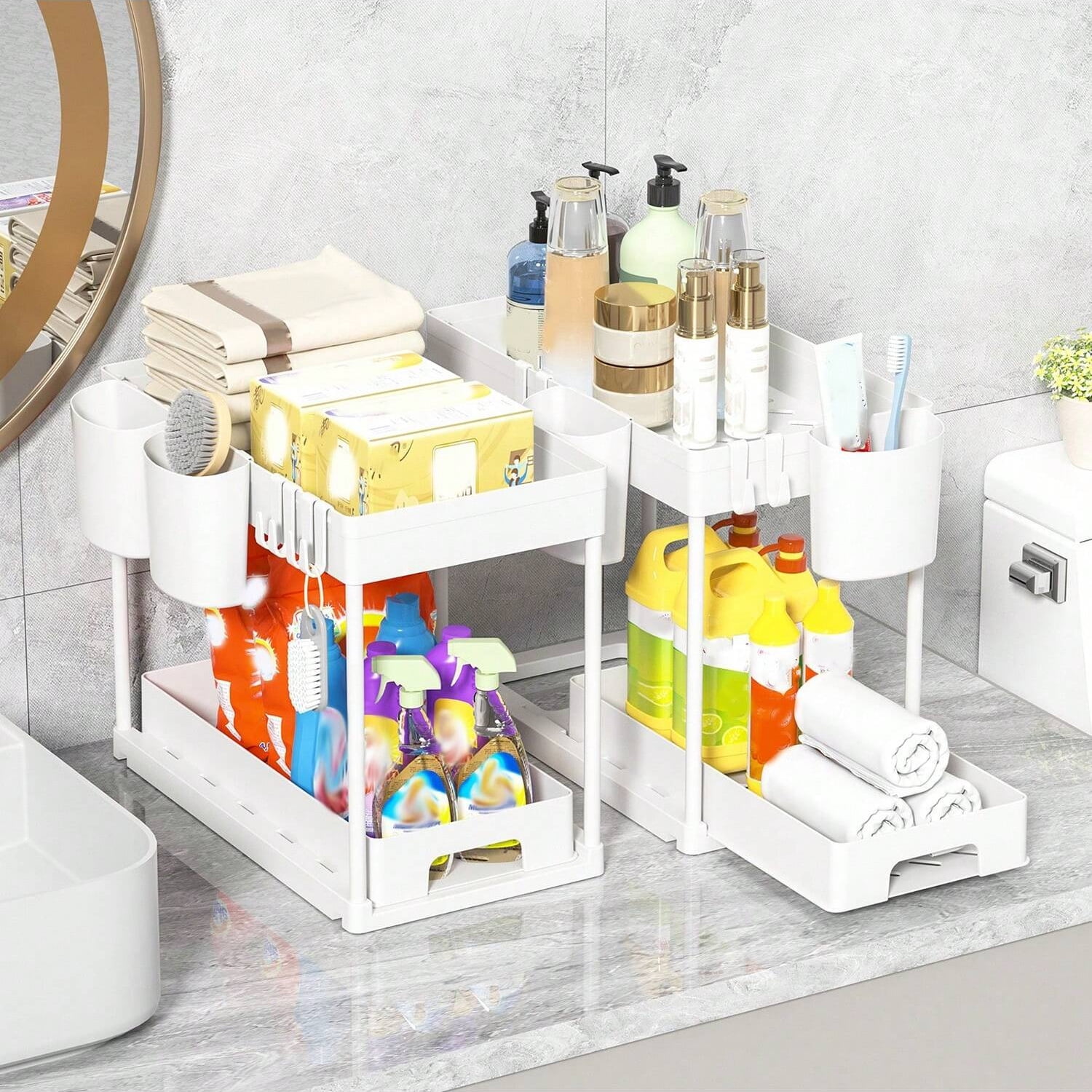2 Set Under Sink Cabinet Organizer, 2 Tier Storage Under Cabinet ...