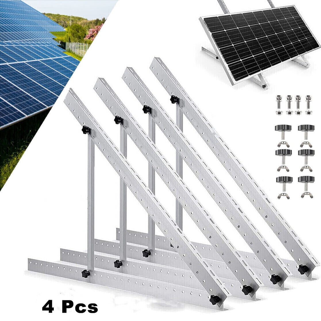 2 Set Solar Panel RV Tilt Mount Brackets Roof Flat Surface Adjustable ...