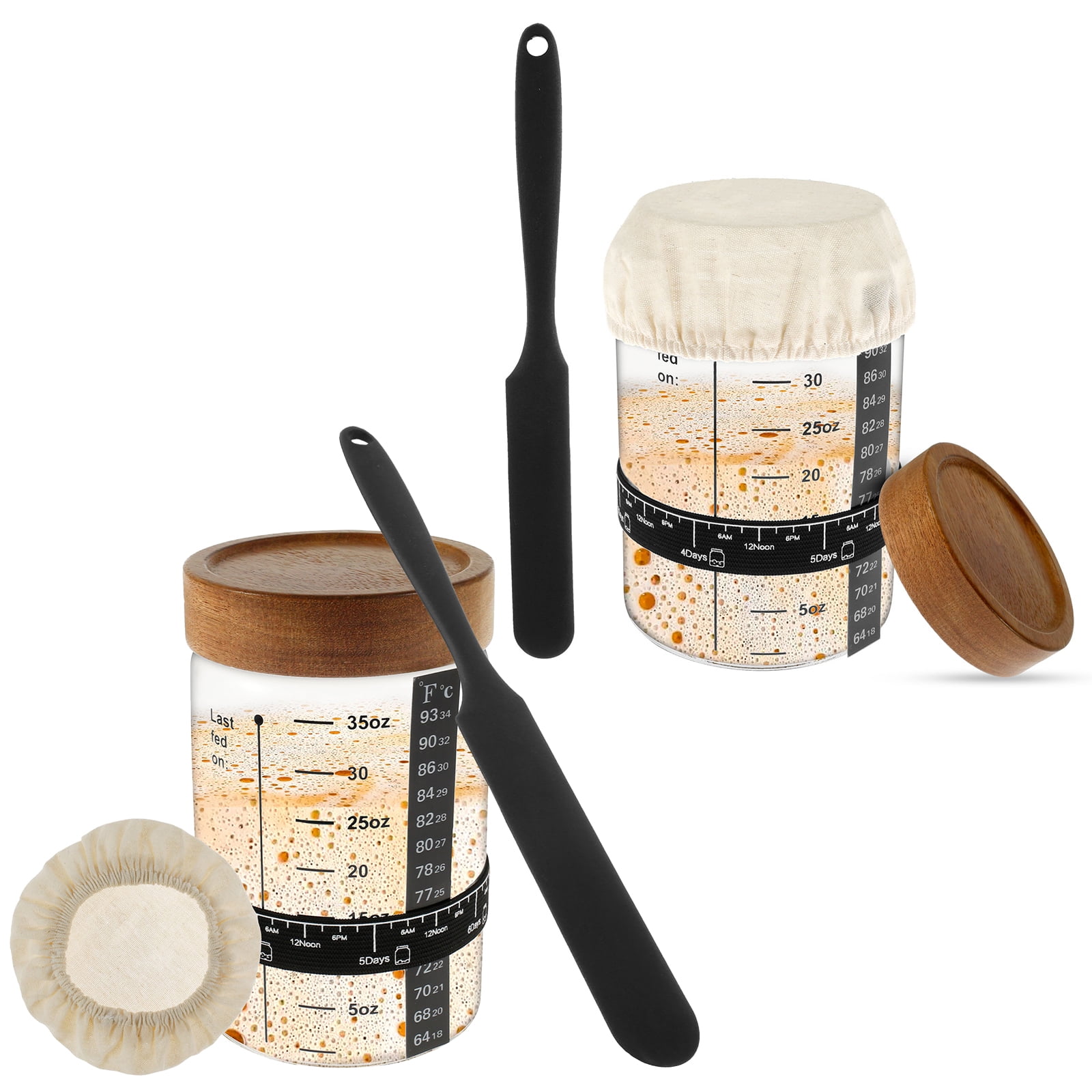 2 Set Sourdough Starter Jar Kit 1000ml Heat Resistant Sourdough Starter ...