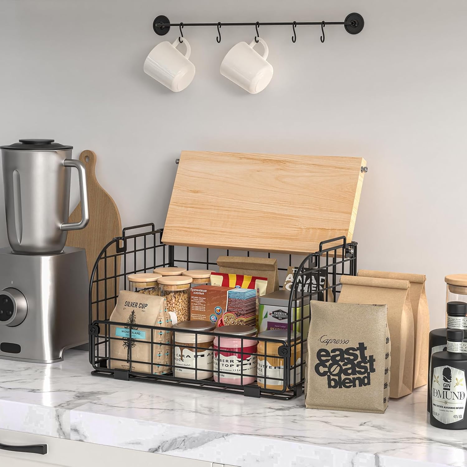 2 Set Stackable Wire Basket with Openable Top, Kitchen Counter, Pantry ...