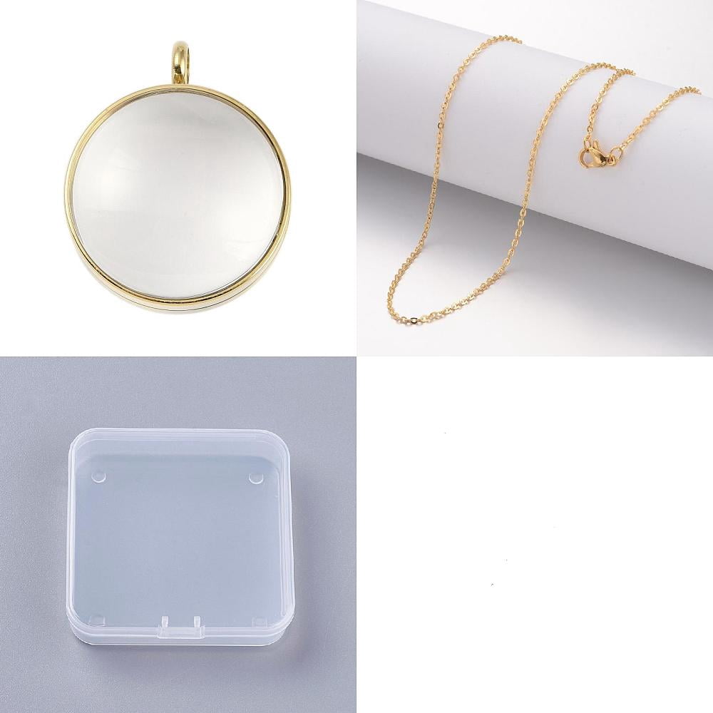 2 Set Stainless Steel Floating Charm with Glass Round Clear Photo Frame ...