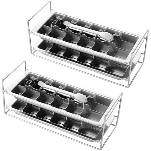 2 Set Stainless Steel Ice Cube Trays, 36 Ice Cube Tray with Easy ...